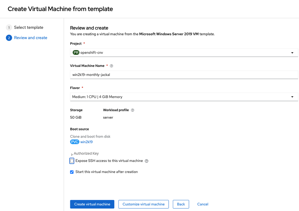 Example of Deploying a Windows VM from a Template Using Openshift Virtualization