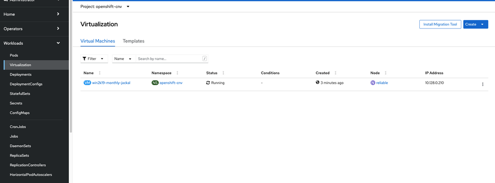 Example of Deploying a Windows VM from a Template Using Openshift Virtualization
